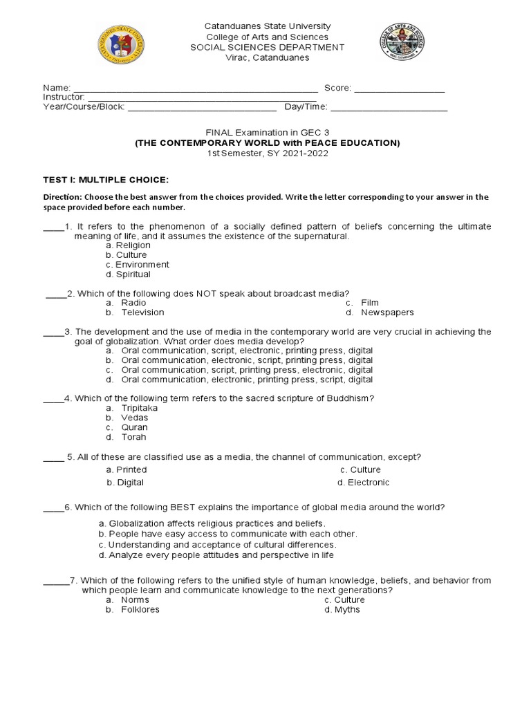 Final in The Contemp World W PE-1 | PDF | Sustainability | Human Migration