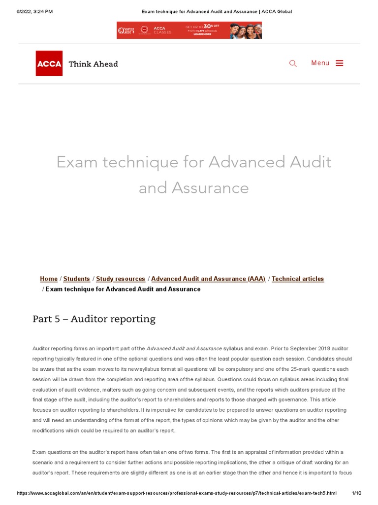 Exam Technique For Advanced Audit and Assurance: Part 5 - Auditor ...