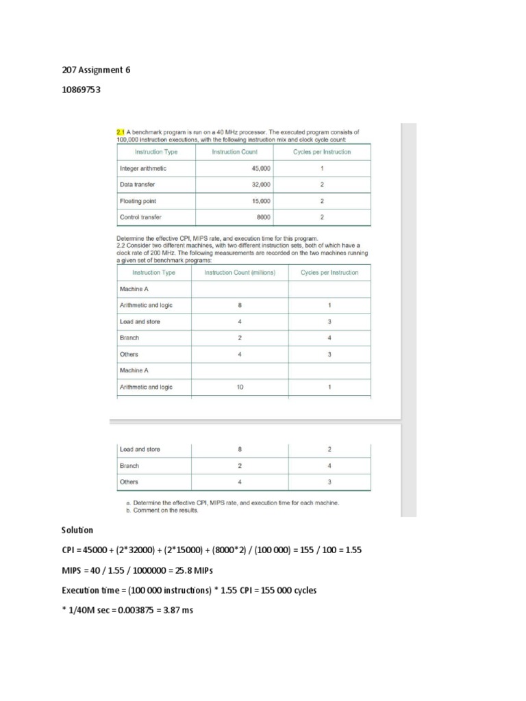 207 Assignment 6 | PDF | Central Processing Unit | Cpu Cache