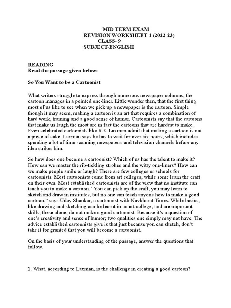 Mid Term Revision Worksheet 1 (IX) | PDF | Cartoon | Disciplines