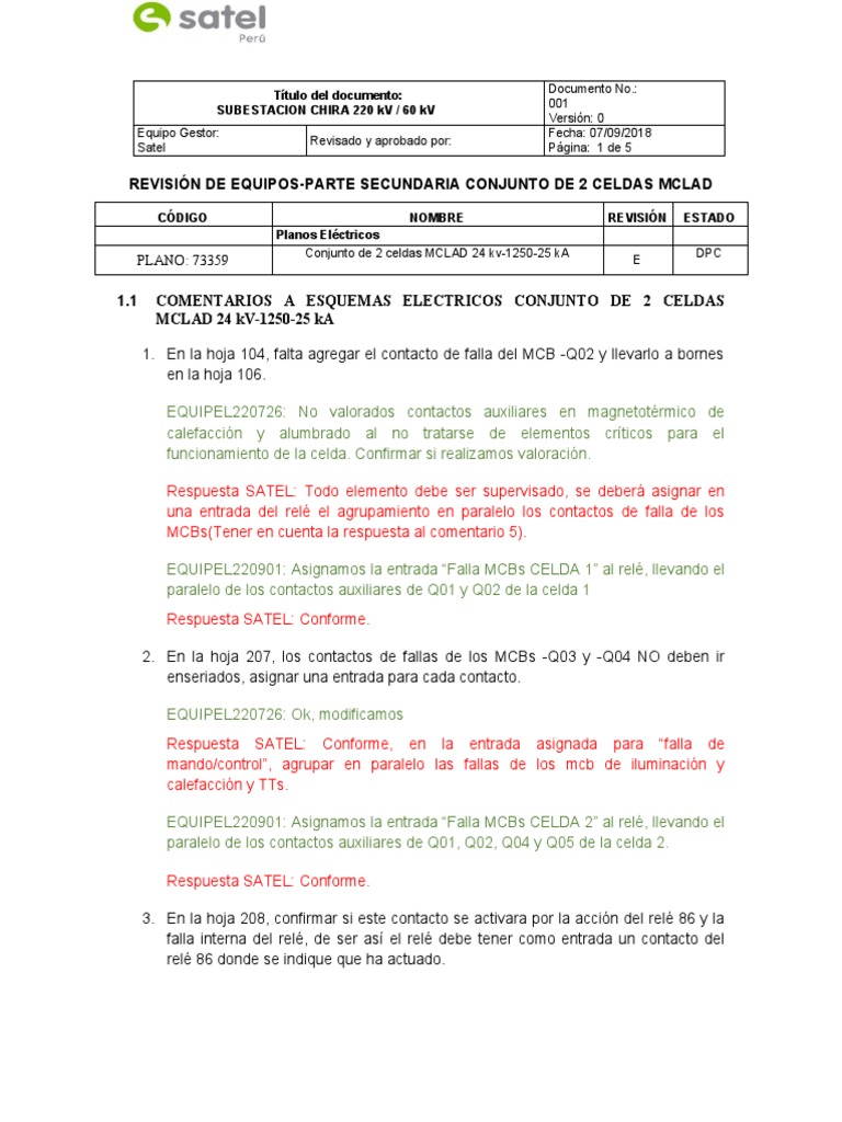 Revisión de Celdas MCLAD 24 kV en Chira | PDF | Relé | Bienes ...