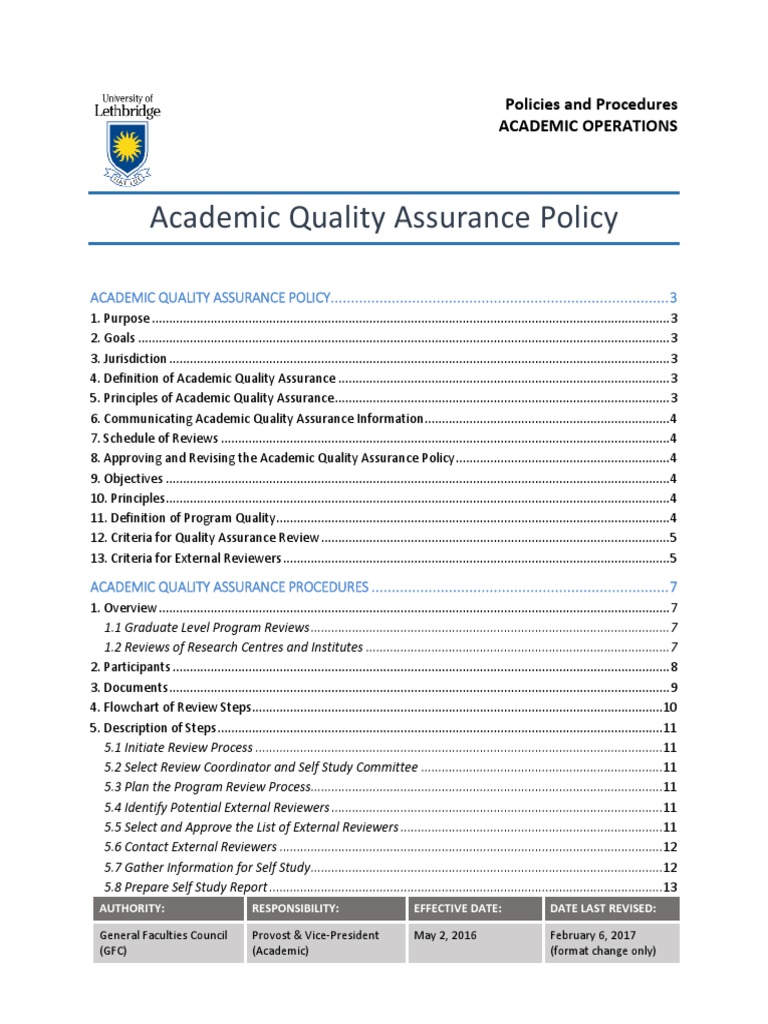 Academic Quality Assurance Policy and Procedures - 02 - 2017 - 1 | Download Free PDF | Academic ...