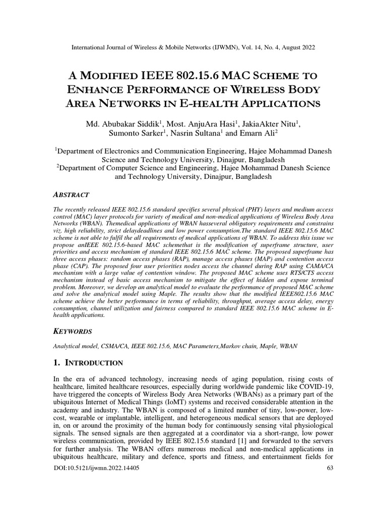 A Modified Ieee 802 15 6 Mac Scheme To Enhance Performance Of Wireless Body Area Networks In E