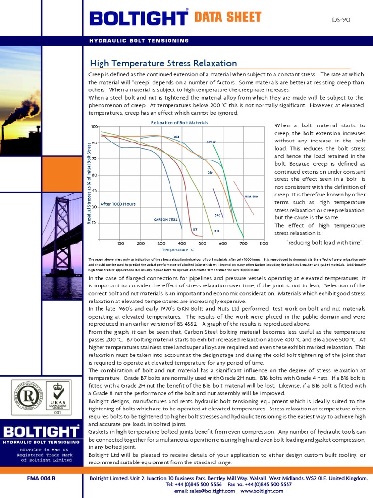 High Temp Bolt Stress Relaxation | PDF | Creep (Deformation) | Screw