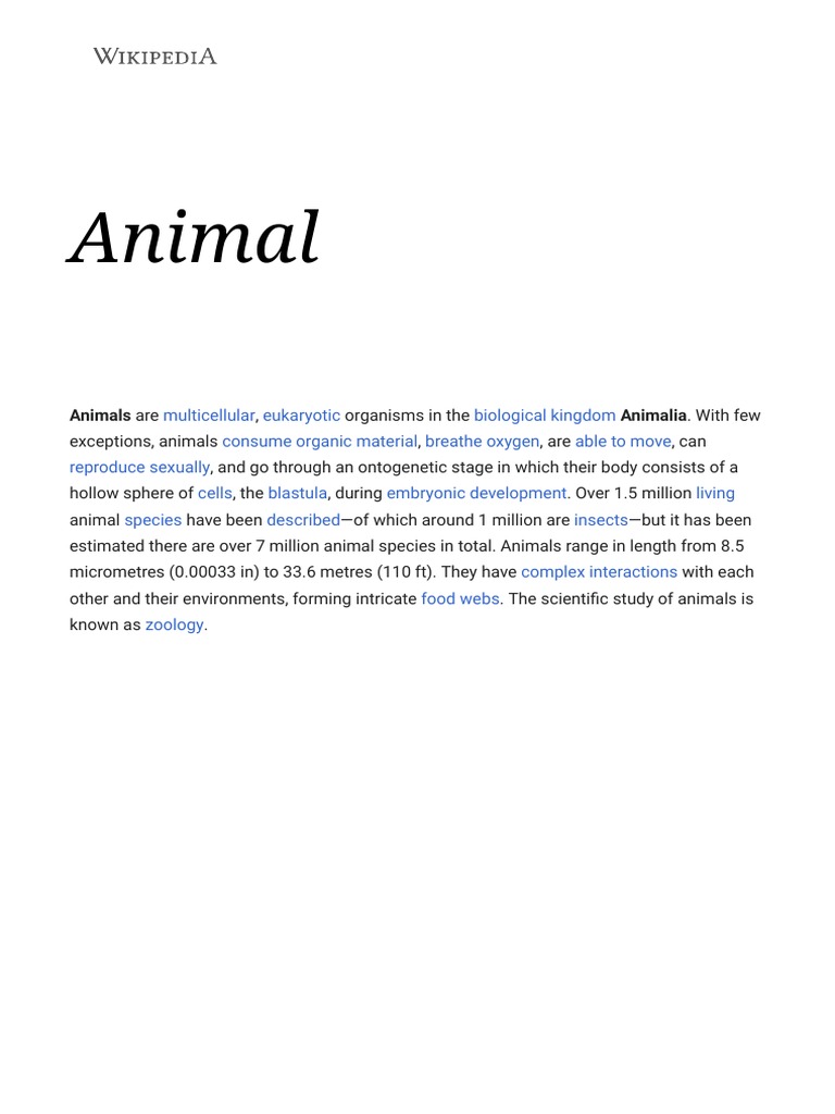 Animal - Wikipedia | PDF