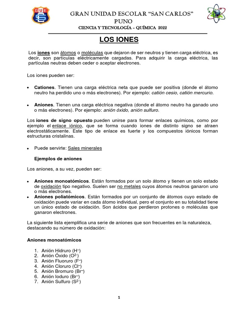 Los Iones | PDF | Ion | Enlace químico