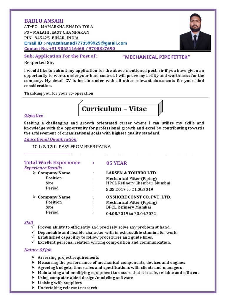 Bablu'Cv For Fitter | PDF