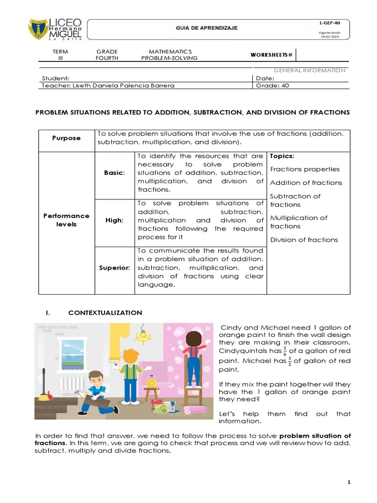 Problem Situations Related To Addition, Subtraction, and Division of ...