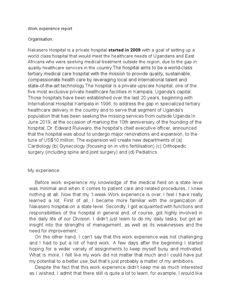 Work Experience Report | PDF | Medical Specialties | Clinical Medicine