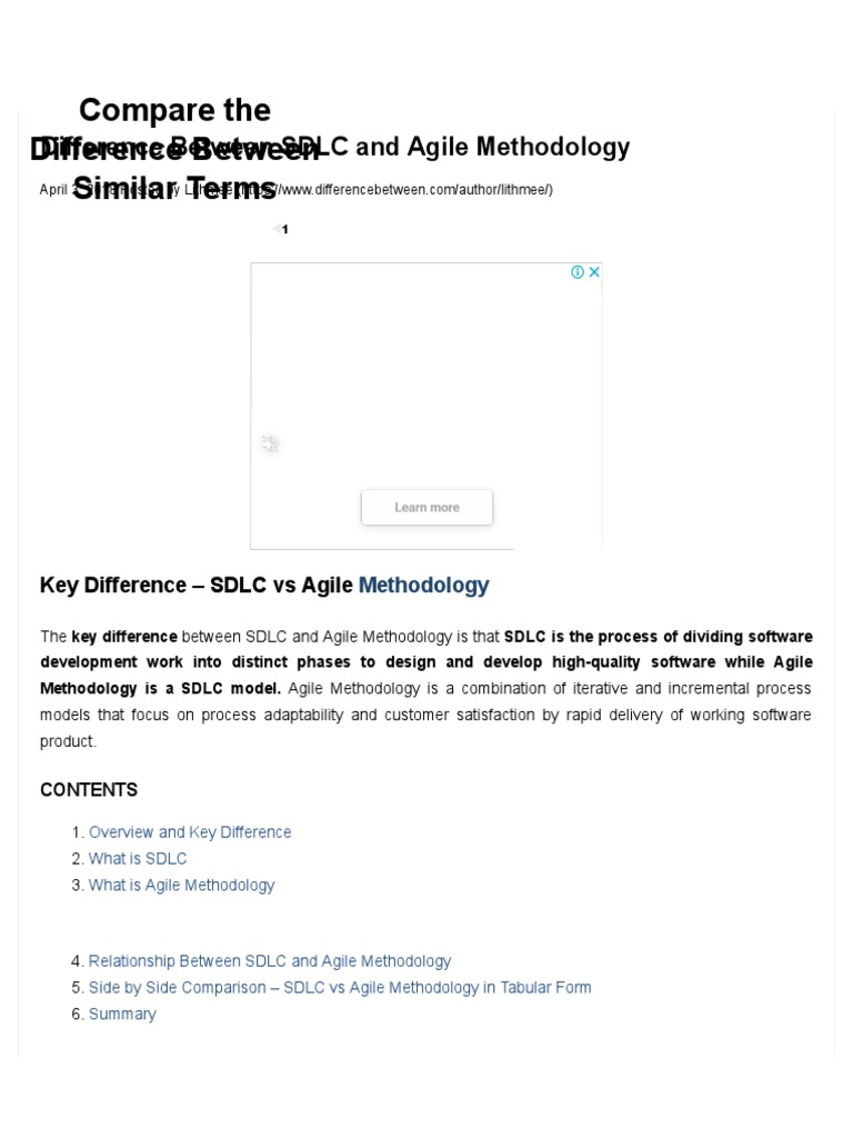 Difference Between SDLC and Agile Methodology - Compare The Difference Between Similar Terms ...