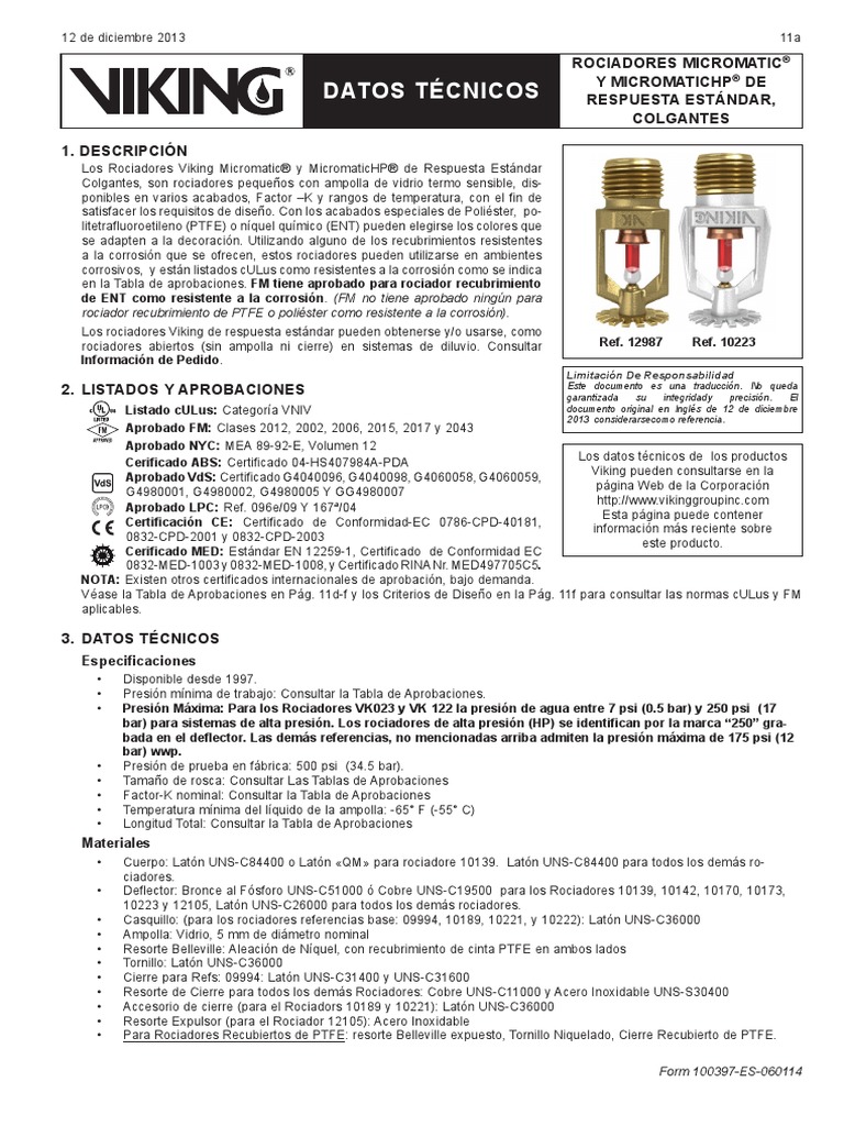 Sprinkler Viking K5,6 Blanco Chapeton VK102 - Ref 12987 11111 | PDF ...