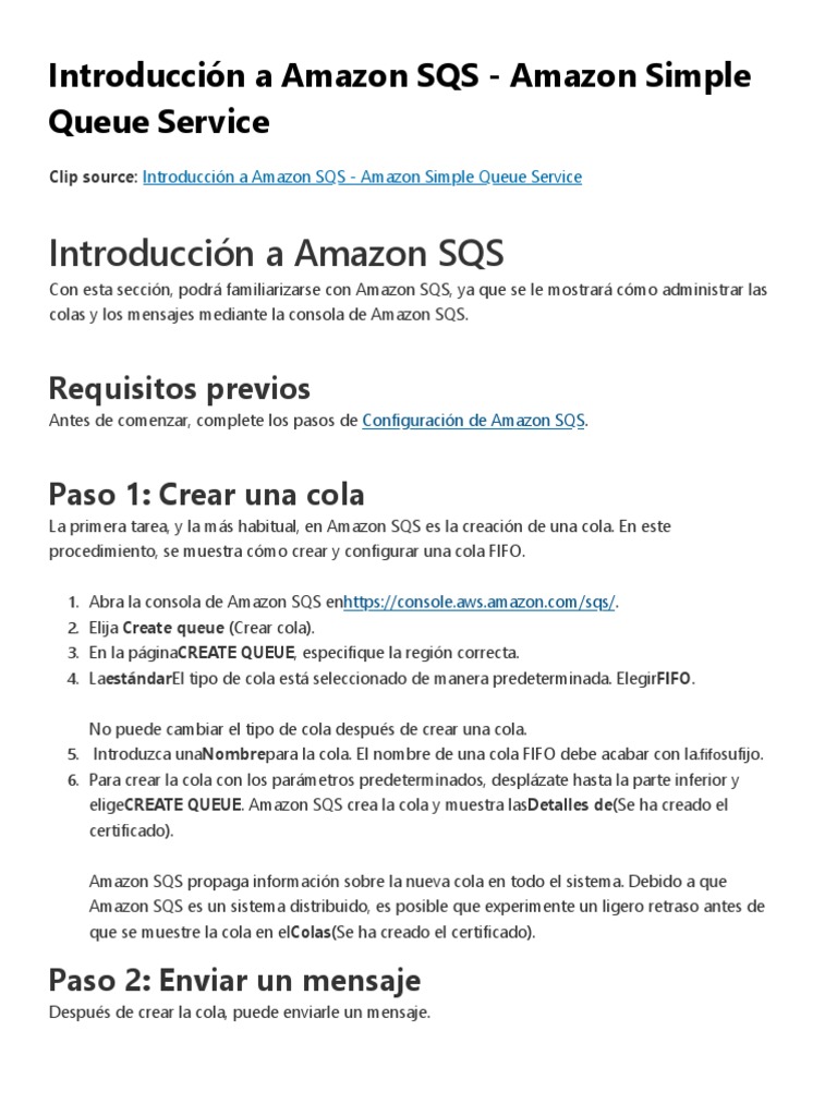 Introducción A Amazon SQS - Amazon Simple Queue Service | Descargar gratis PDF | Desarrollo de ...
