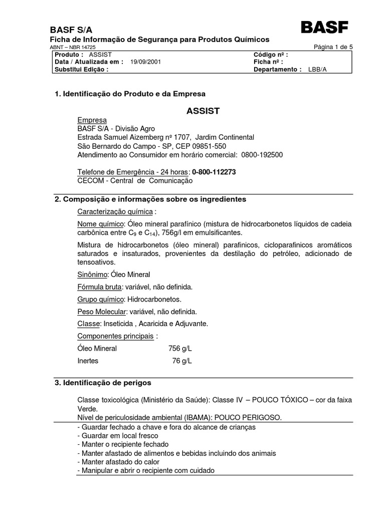 Basf - Assist (Set 2001) | PDF | Desperdício | Águas residuais