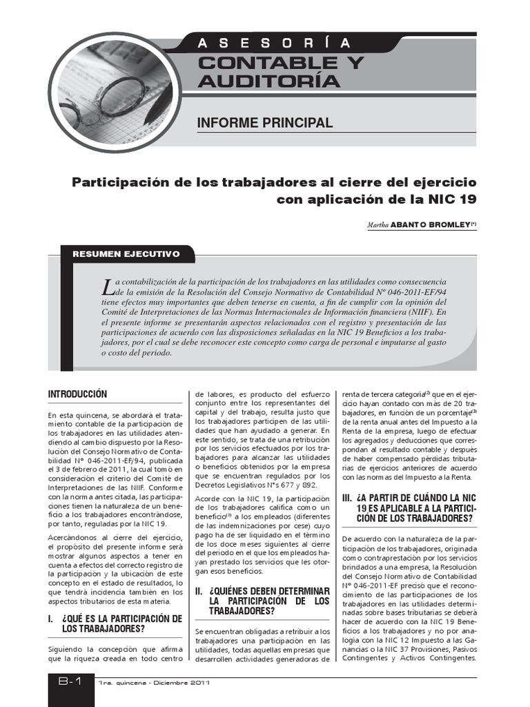 Nic 19 Participacion de Los Trabajadores Al Cierre Del Ejercicio Con La ...