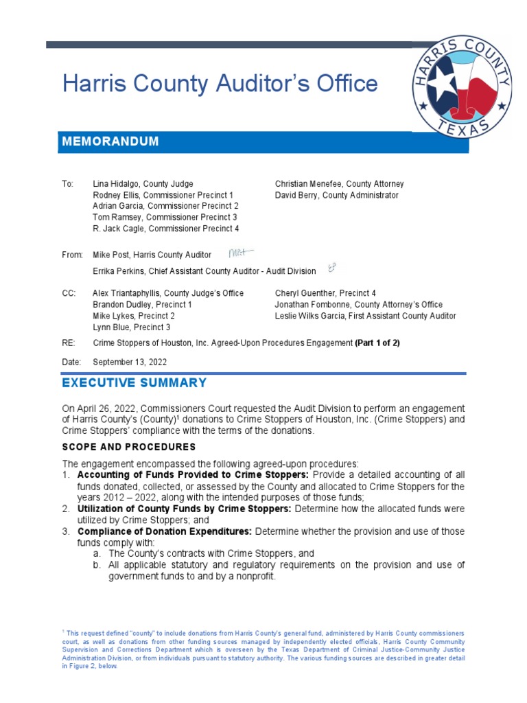 Internal Audit Division - Crime Stoppers of Houston Inc. Review | PDF ...