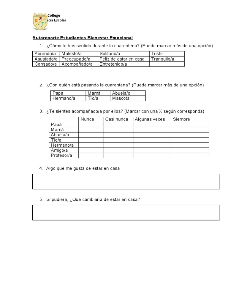 Preguntas Autoreporte Bienestar Estudiantil | PDF