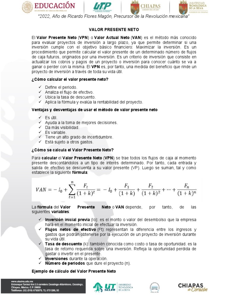 Valor Presente Neto | PDF | Valor presente neto | Inversiones