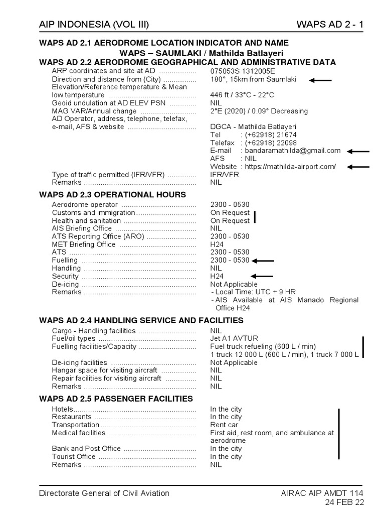 1801-WAPS AD 2.1 To AD 2.24 AIRAC AIP AMDT 118 14 JUL 22 | PDF | Runway | Airport