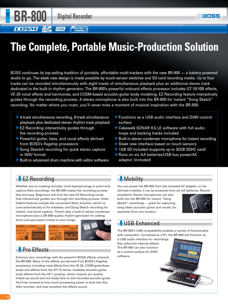 Boss br-800 - Brochure | PDF | Usb | Sound