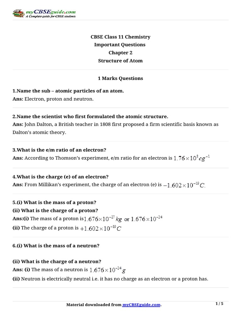 11 Chemistry Imp ch2 1 | PDF | Photoelectric Effect | Atoms