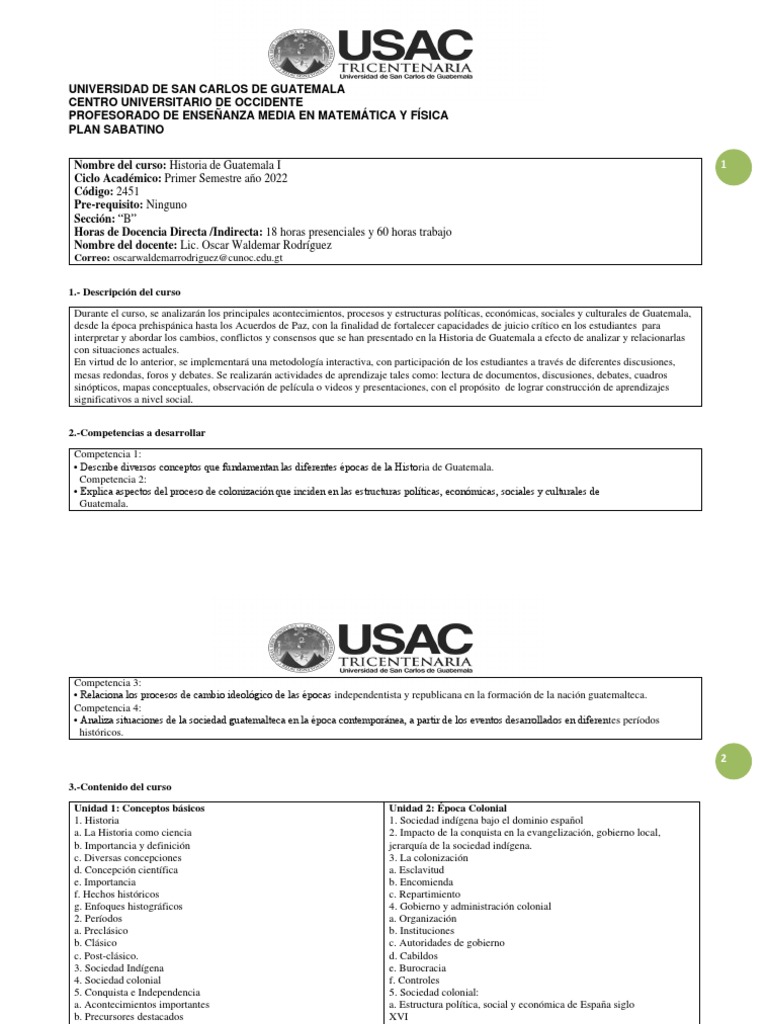 Programa De Historia De Guatemala Listo Pdf Guatemala Colonialismo
