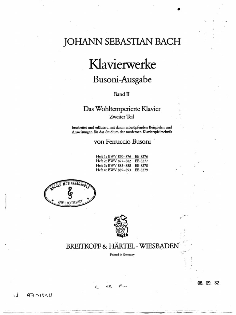 Busoni-Bach WTC 2, Book 1 | PDF
