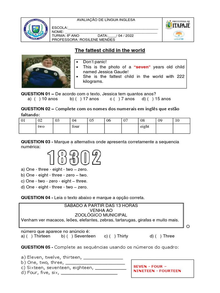 Fattest Child: Jessica Gaude, 7 Anos | PDF | Métodos e Materiais de Ensino