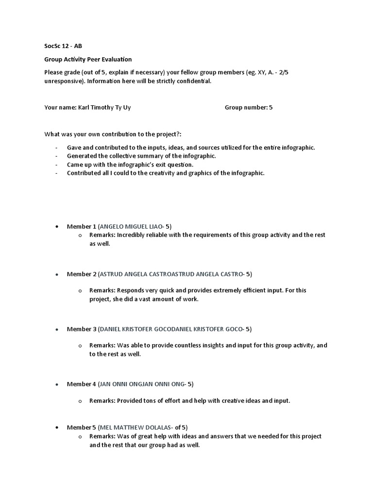 SocSc12AB - Group 5 - Evaluation Group Activity | PDF