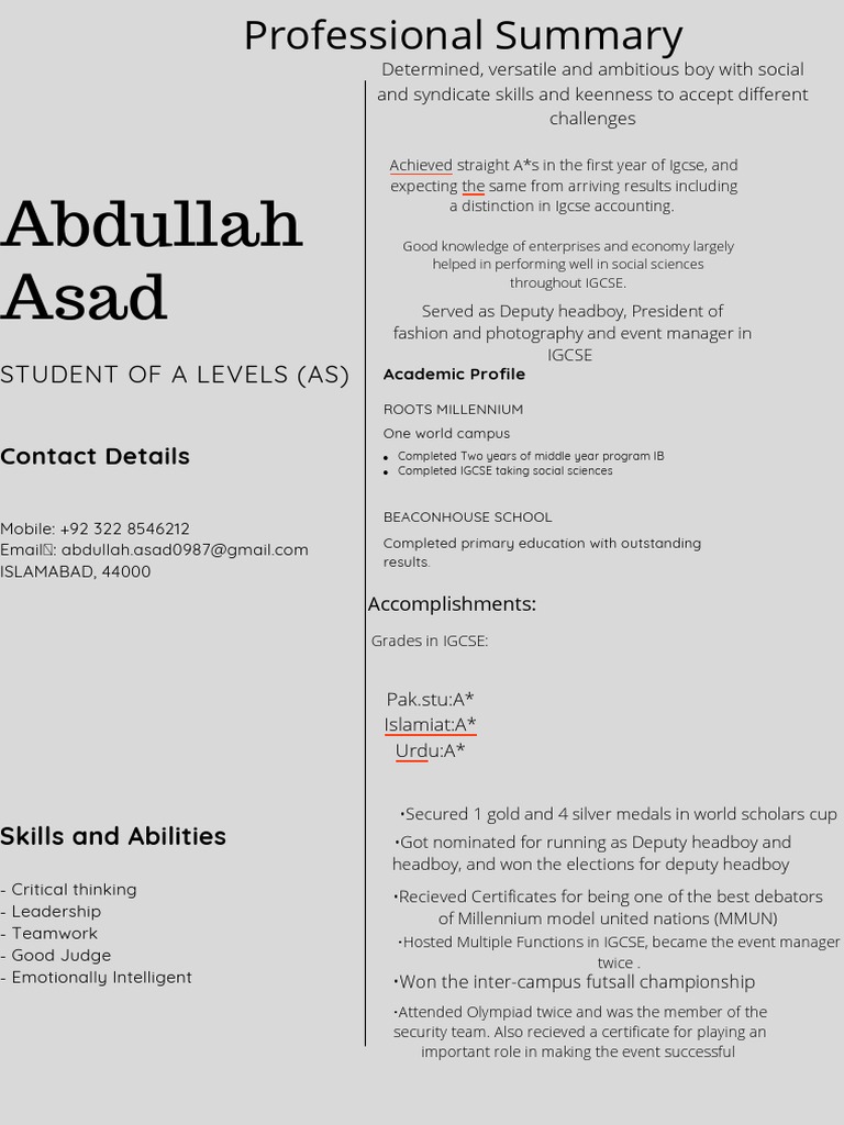Abdullah Asad: Student of A Levels (As) | PDF | Cognitive Science | Cognition