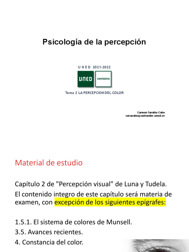 Ok - Tema 2 - Percepcion - Del - Color | PDF | Color | Espectro electromagnético