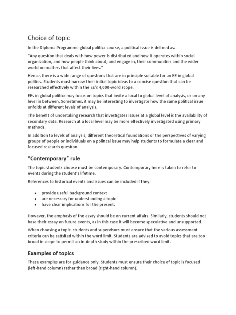Group 3 Global Politics Choice of Topic | PDF | Essays | Cognition