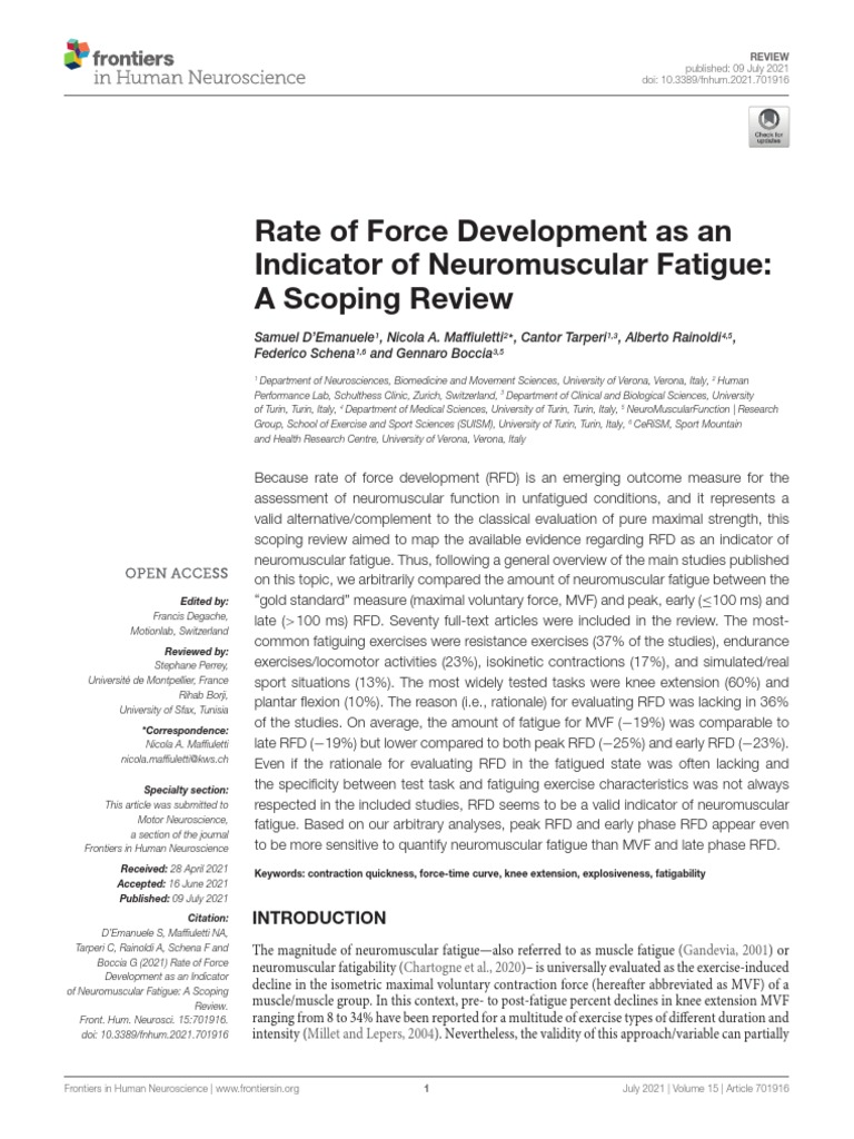RRate of Force Development As An Indicator of Neuromuscular Fatigue: A Scoping Review | PDF ...