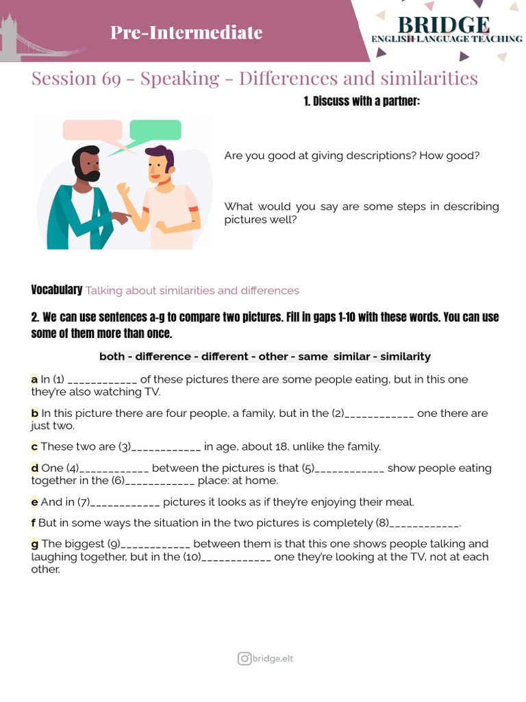 Printable - Speaking - Differences and Similarities | PDF ...