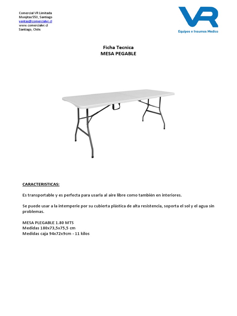 Ficha Tecnica Mesa Pegable | PDF