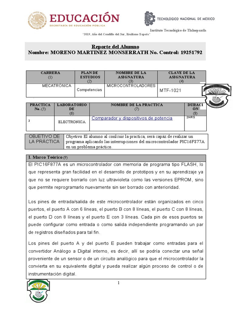 Reporte de práctica de laboratorio sobre microcontroladores PIC16F877A: Interrupciones y ...