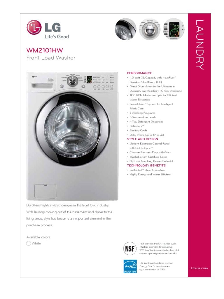 LG WM2101HW Washer Overview | PDF | Washing Machine | Industries