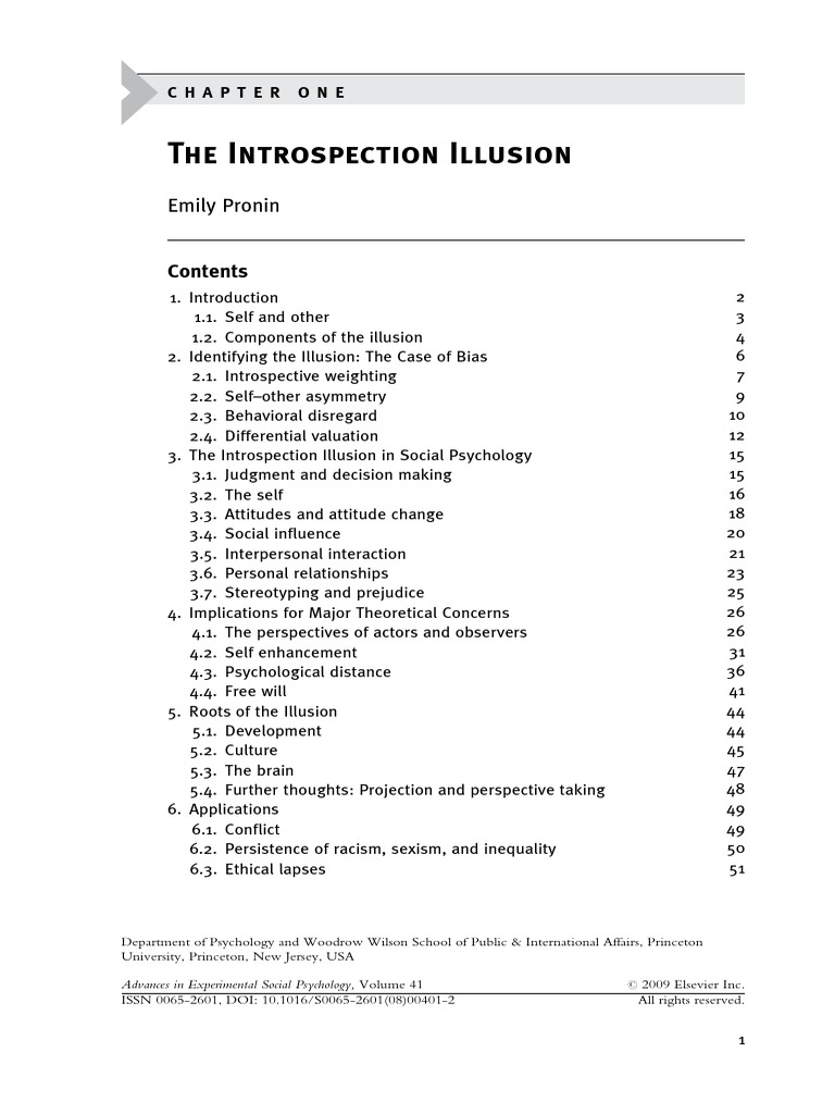2009 Pronin - Introspection Illusion | PDF | Bias | Perception