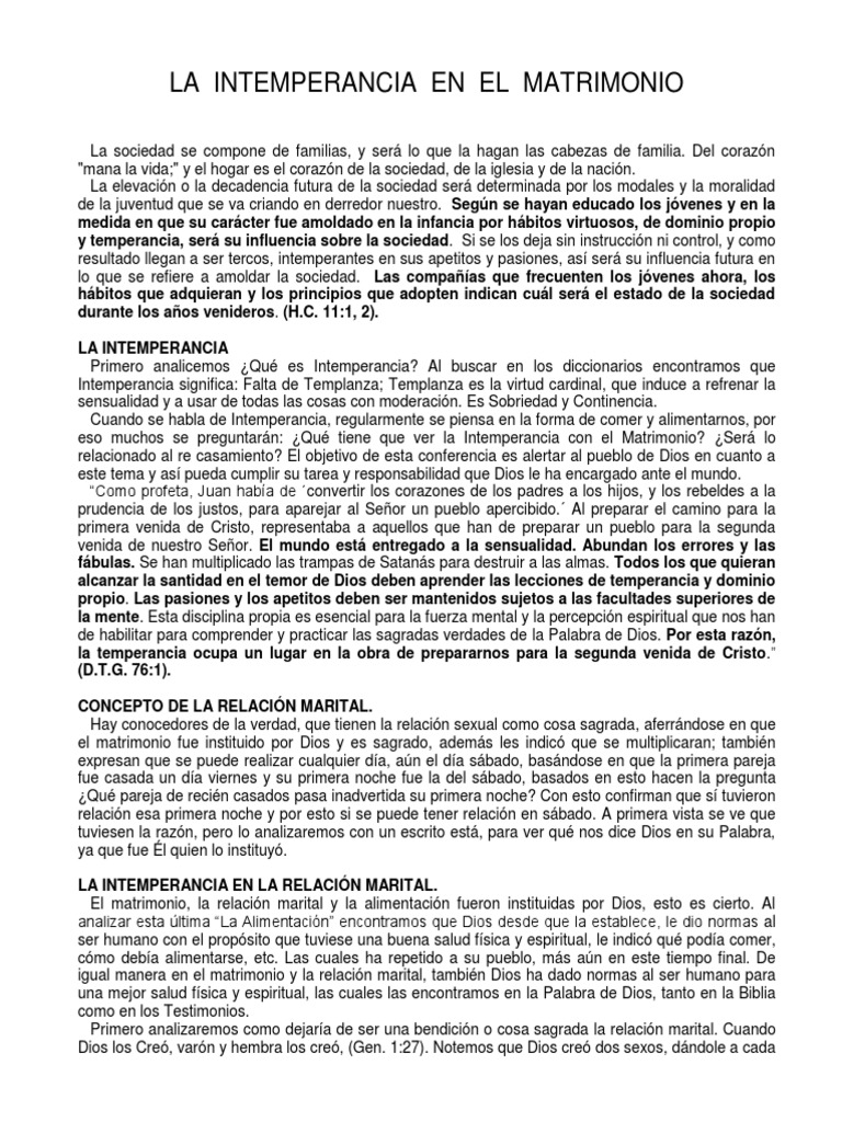 La Intemperancia en El Matrimonio | PDF | Matrimonio | Amor