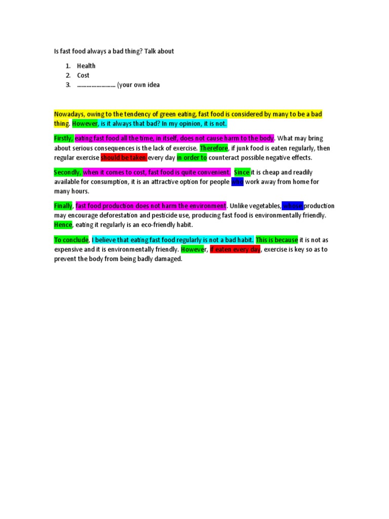 FAST FOOD - Model Essay B2 | PDF