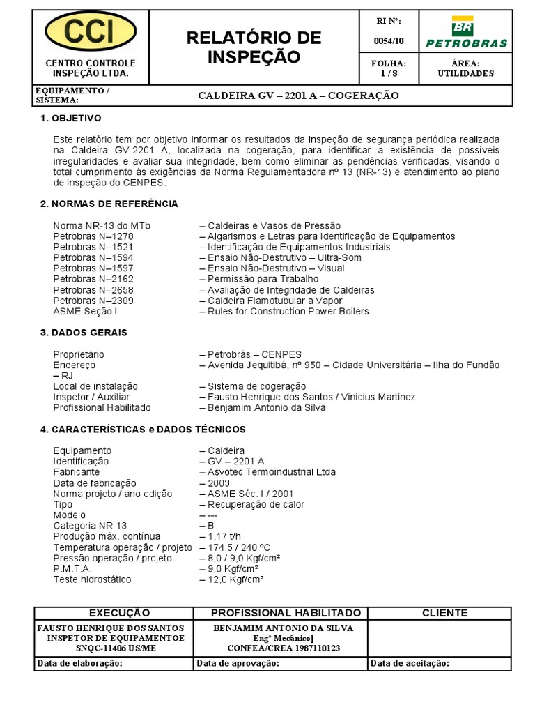 Inspeção da Caldeira GV-2201 A | PDF | Caldeira | Corrosão