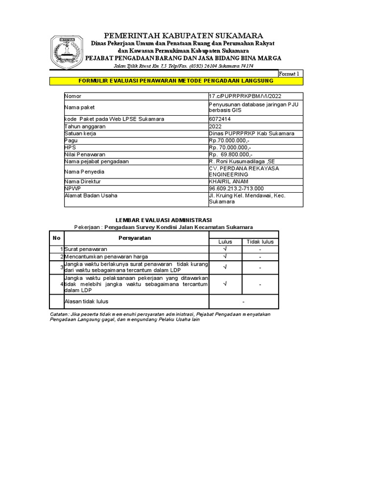 Kertas Kerja Evaluasi Penyusunan Database Jaringan PJU Berbasis GIS | PDF