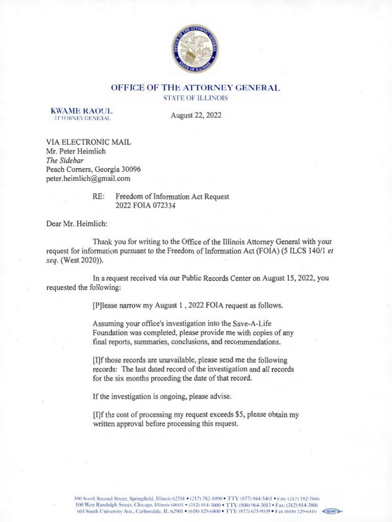 8/22/22 FOIA Response From IL Attorney General Confirming Their ...