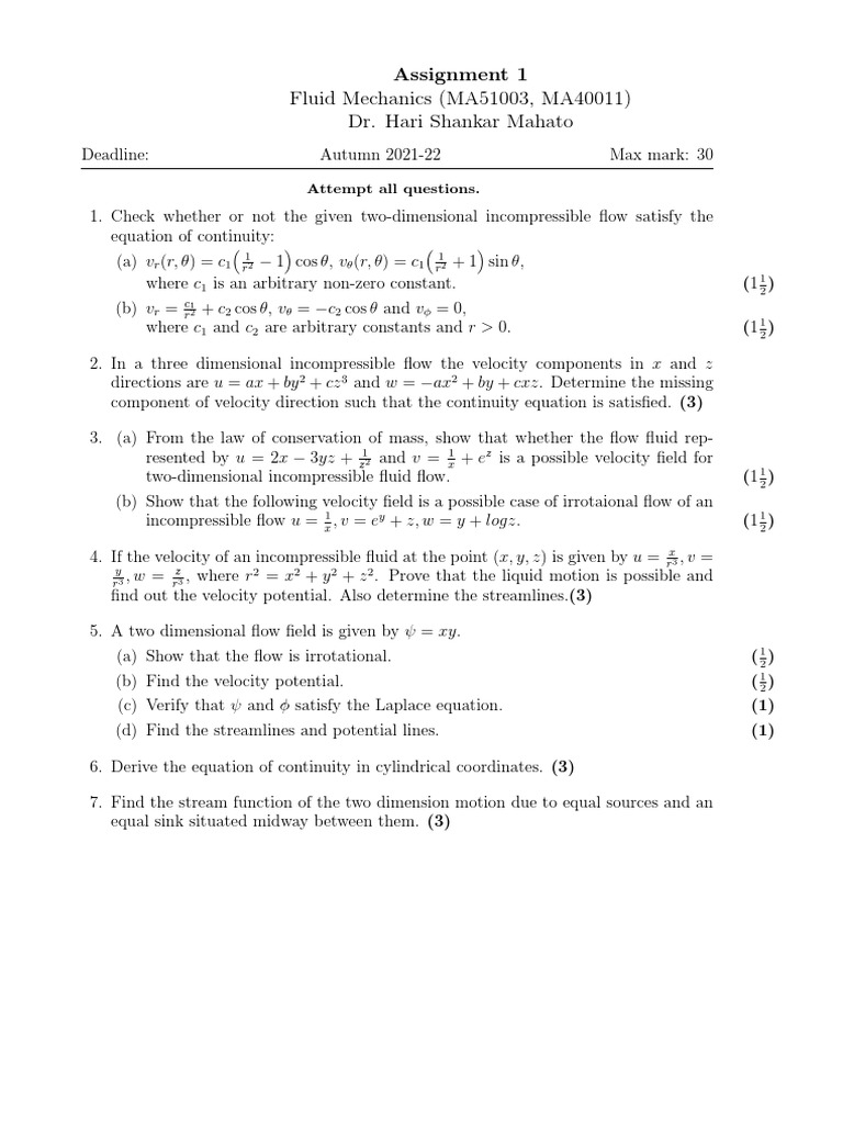 Practice Problems - FM | PDF | Fluid Dynamics | Classical Mechanics