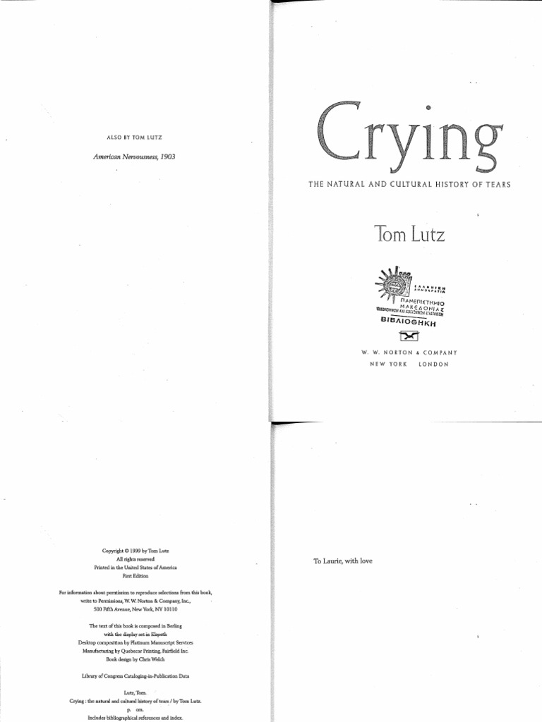 Tom Lutz - Crying - The Natural and Cultural History of Tears (1999, W ...