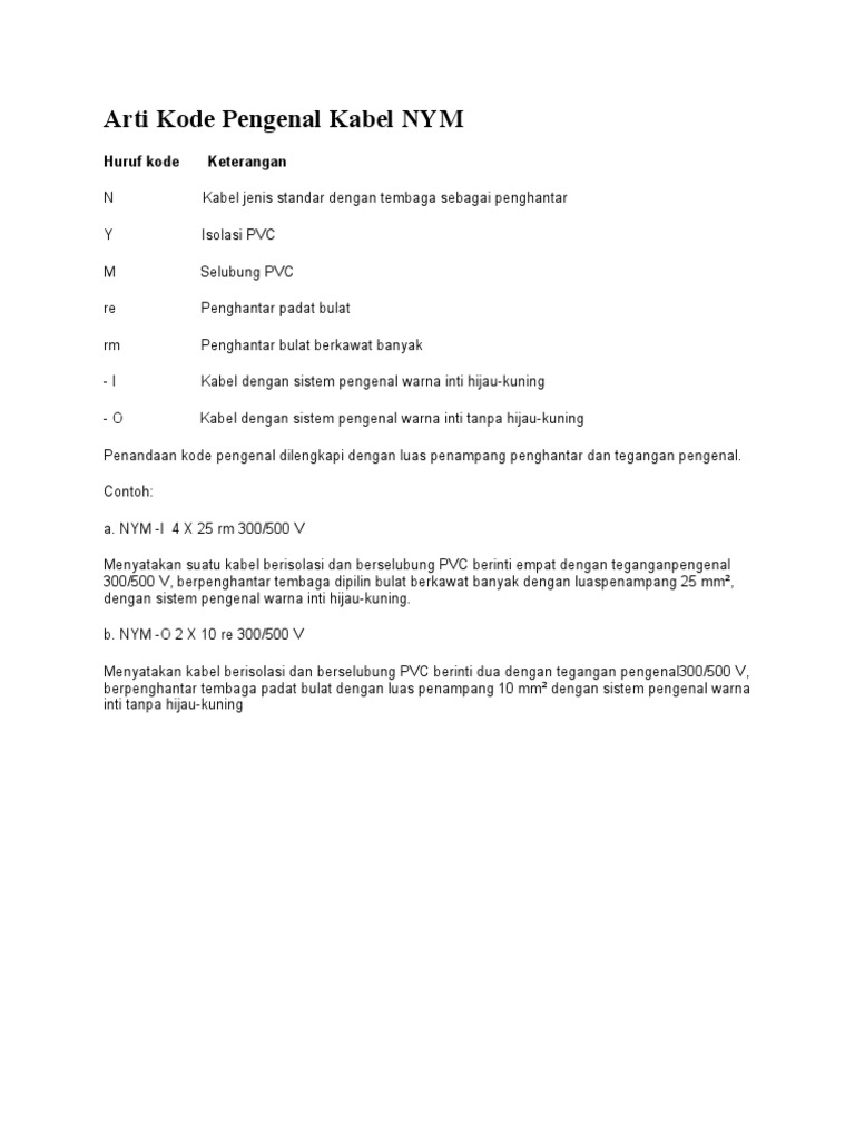 Arti Kode Pengenal Kabel | PDF