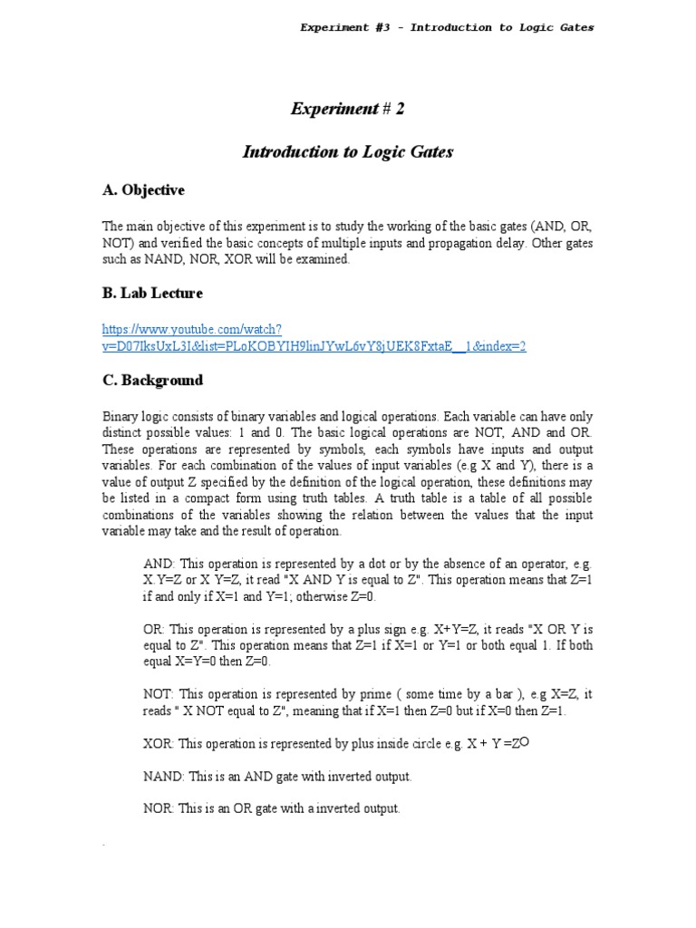 Introduction To Logic Gates Exp2 | PDF | Logic Gate | Electrical ...