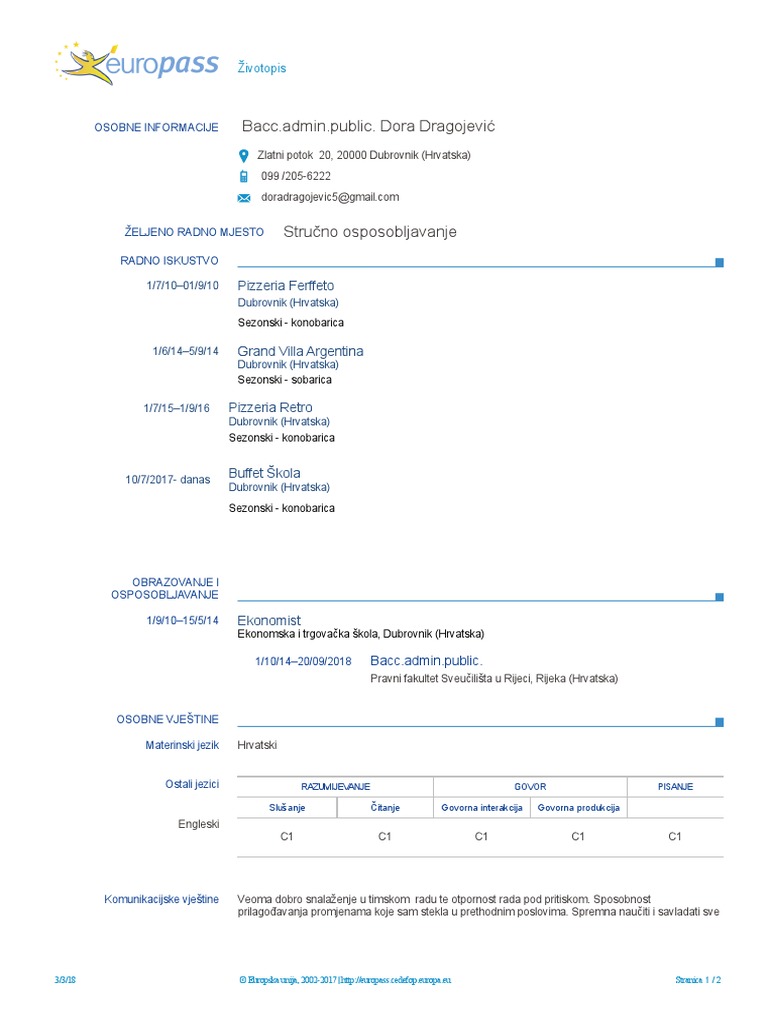 Dora Dragojevic Zivotopis | PDF