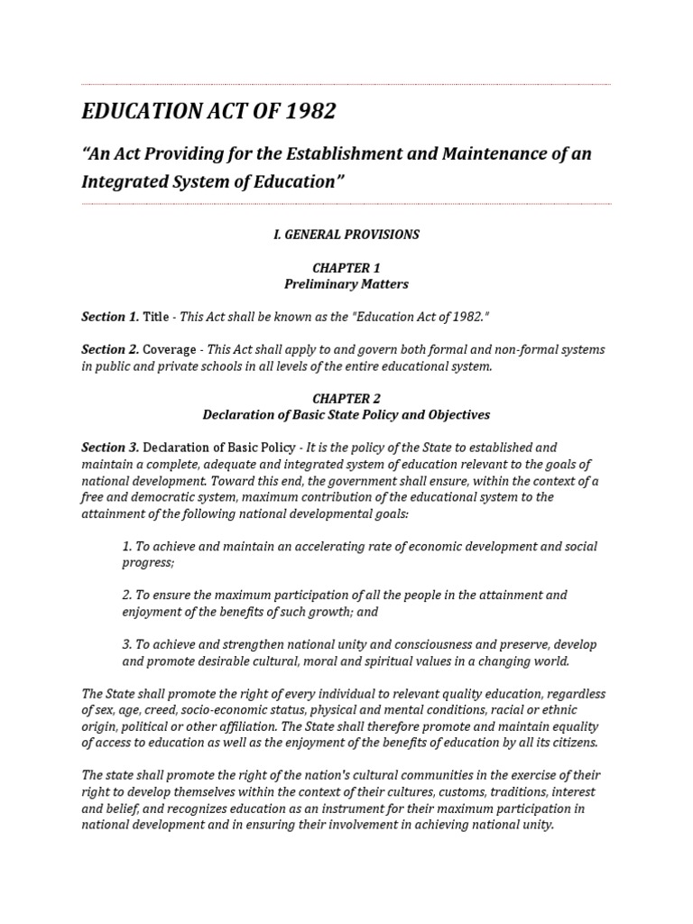 Education Act of 1982 B.P 232 | PDF | Teachers | Secondary Education
