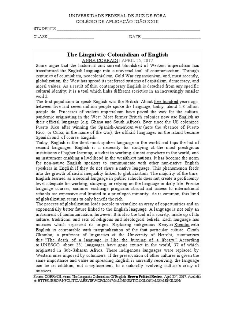 Linguistic Colonialism of English | PDF | English Language | Globalization