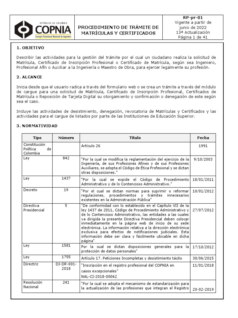 Procedimiento Matriculas Pdf